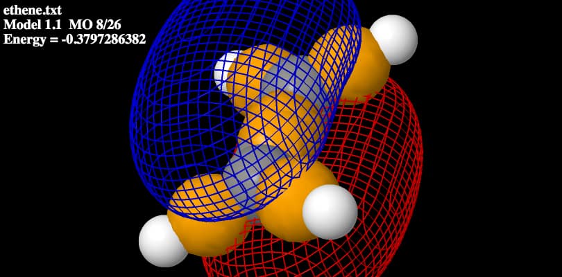 Etilene: struttura, orbitali molecolari e MEP (JSmol)